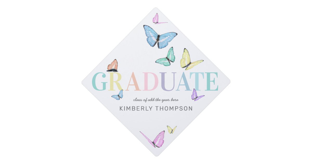 Rainbow Pastel Butterflies Graduation Cap Topper | Zazzle