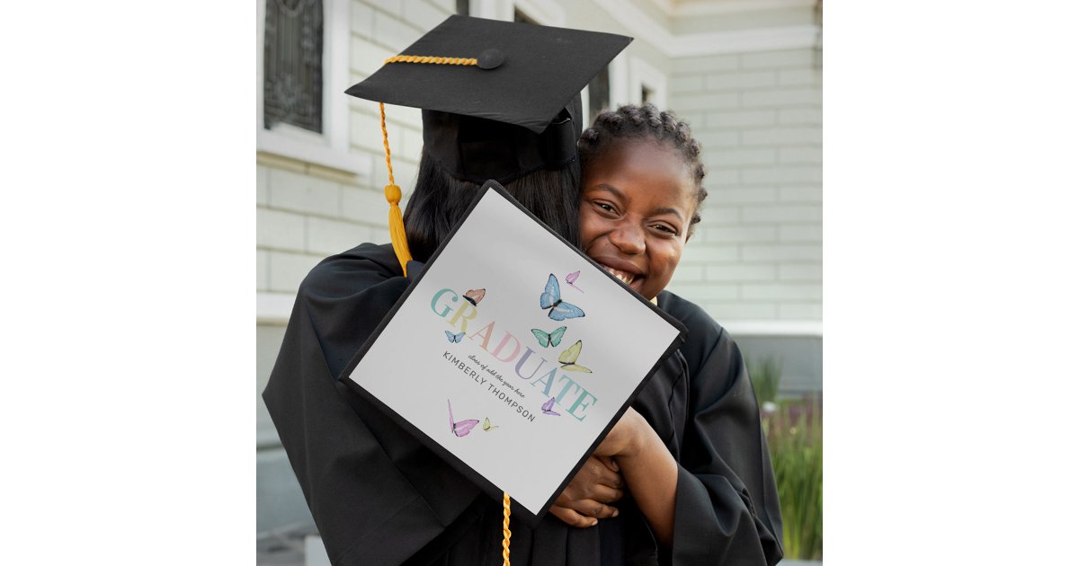 Rainbow Pastel Butterflies Graduation Cap Topper | Zazzle