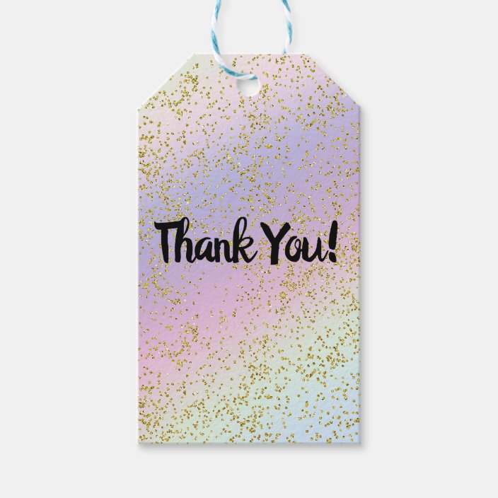 Rainbow Pastel Gold Glitter Fantasy Birthday Party Gift Tags | Zazzle.com