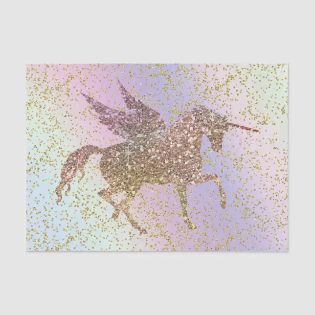 Rainbow Pastel Gold Glitter Unicorn Birthday Party Tissue Paper | Zazzle