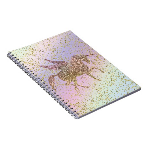 Rainbow Pastel Gold Glitter Unicorn Trendy Girls Notebook | Zazzle