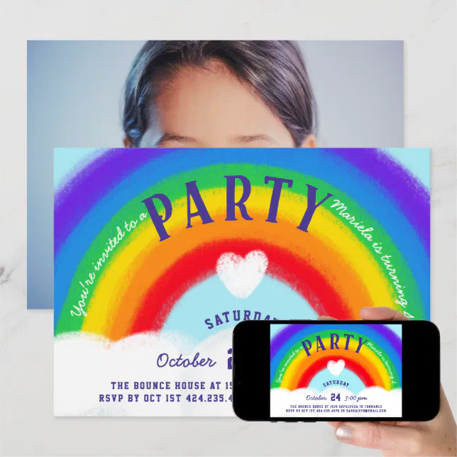 Rainbow Pastels Photo Birthday Party Invitation | Zazzle