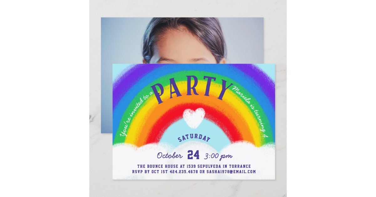 Rainbow Pastels Photo Birthday Party Invitation | Zazzle