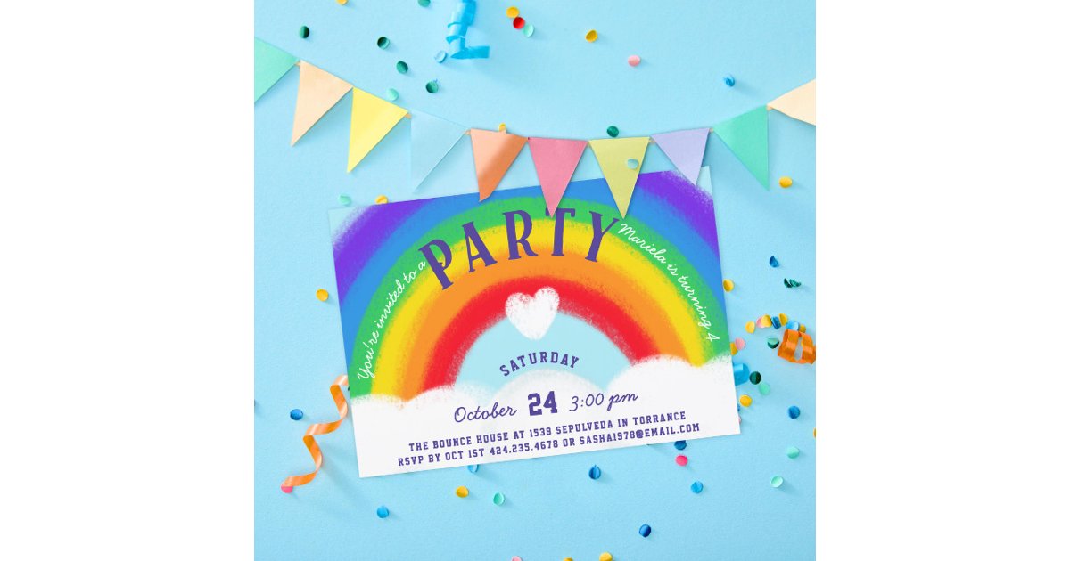 Rainbow Pastels Photo Birthday Party Invitation | Zazzle