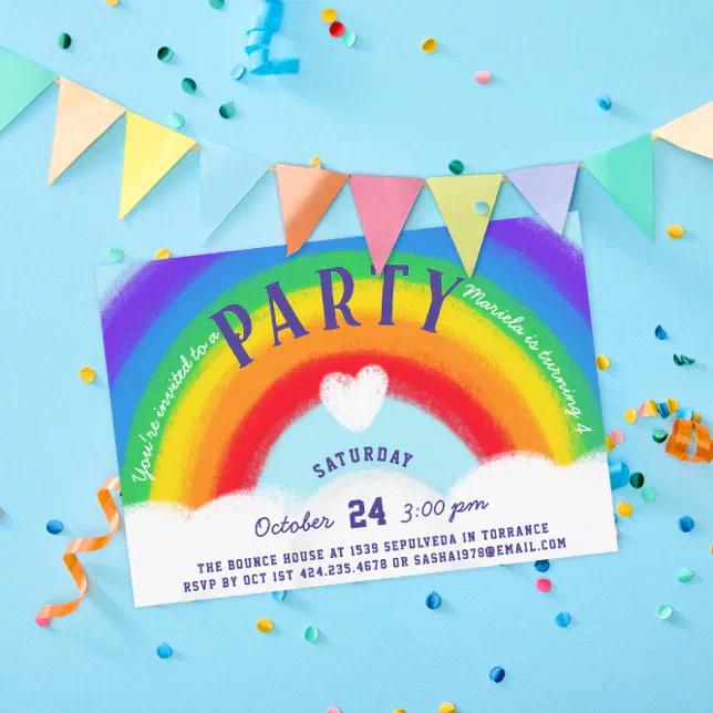 Rainbow Pastels Photo Birthday Party Invitation | Zazzle