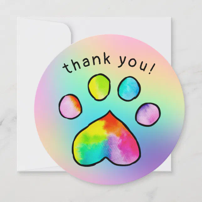 Rainbow Paw Print Birthday Party Thank You Cards | Zazzle
