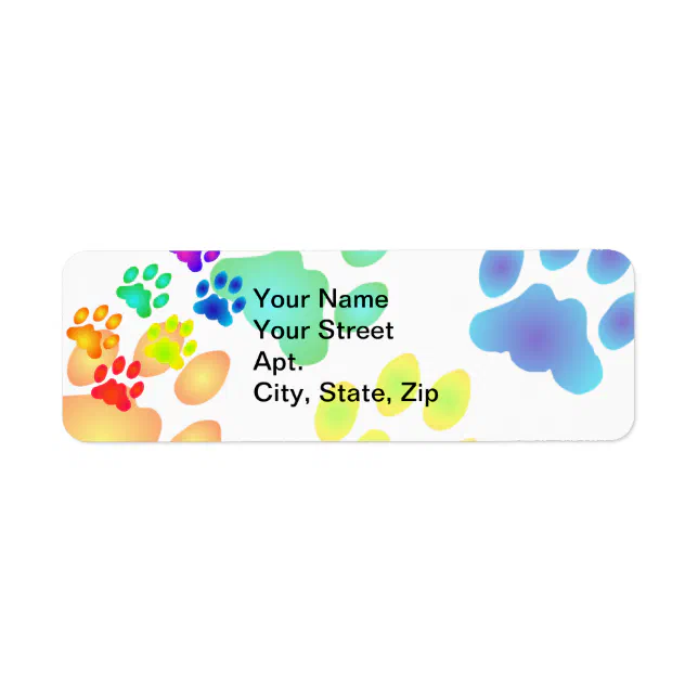 Rainbow Paw Prints Label | Zazzle