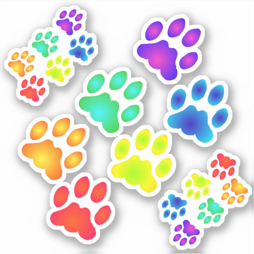 Rainbow Paw Prints Sticker Set | Zazzle