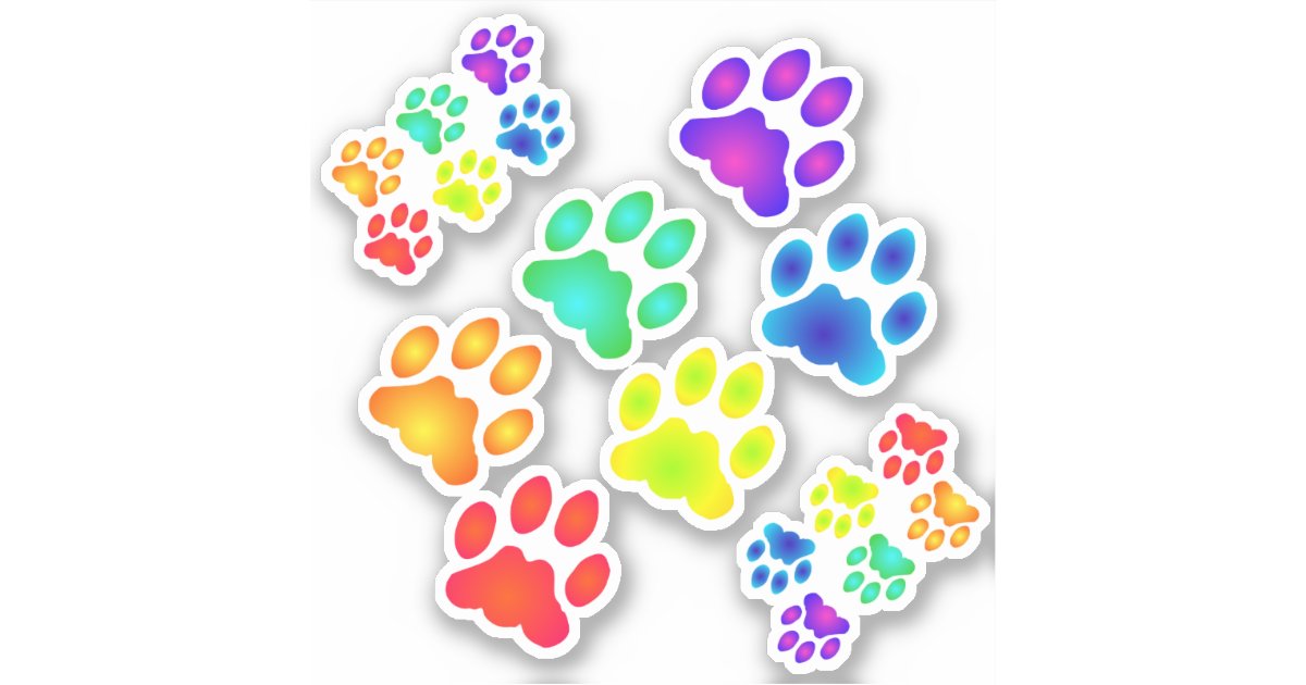 Rainbow Paw Prints Sticker Set | Zazzle