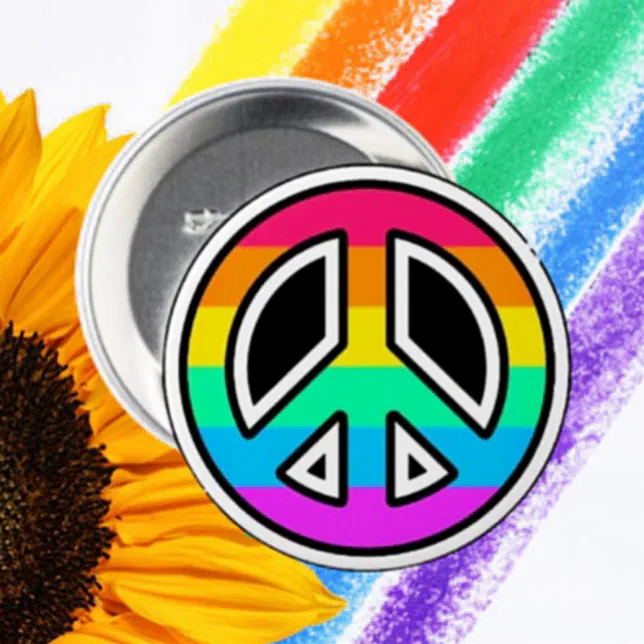 Rainbow Peace Sign Button | Zazzle