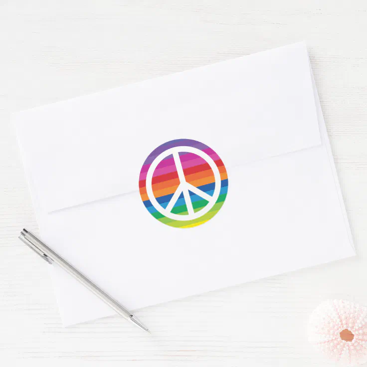 Rainbow Peace Sign Classic Round Sticker | Zazzle