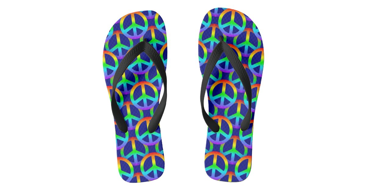 Rainbow Peace Sign Flip Flops | Zazzle