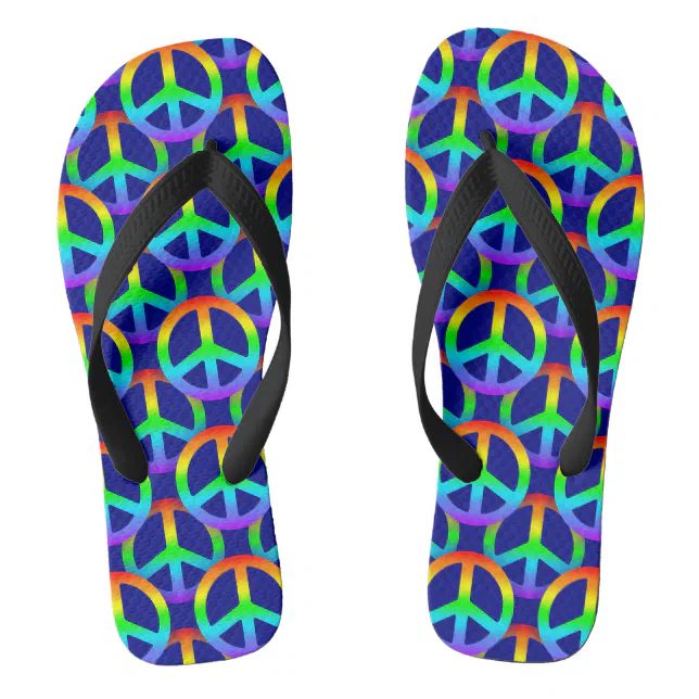 Rainbow Peace Sign Flip Flops | Zazzle