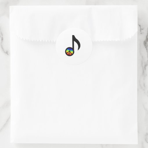 Rainbow Peace Sign Music Note Classic Round Sticker | Zazzle