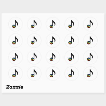 Rainbow Peace Sign Music Note Classic Round Sticker | Zazzle