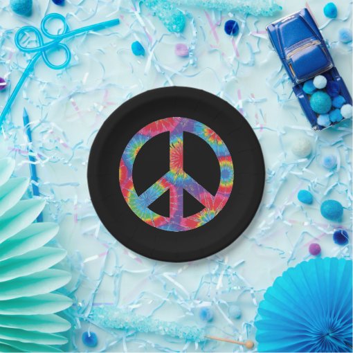 Rainbow Peace Sign Paper Plates 60s sixties party | Zazzle
