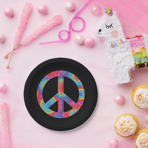 Rainbow Peace Sign Paper Plates 60s sixties party | Zazzle