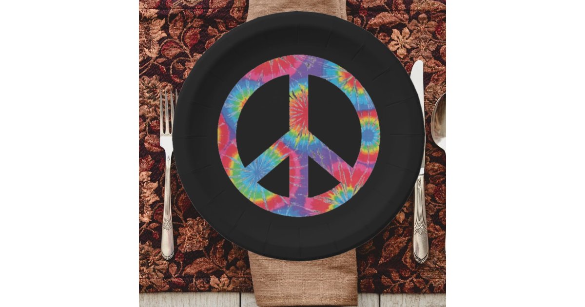 Rainbow Peace Sign Paper Plates 60s sixties party | Zazzle