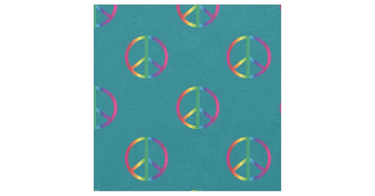 Rainbow Peace Signs Teal Fabric | Zazzle