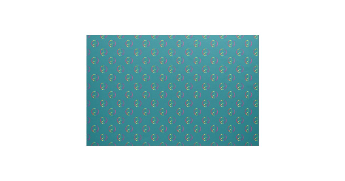 Rainbow Peace Signs Teal Fabric | Zazzle