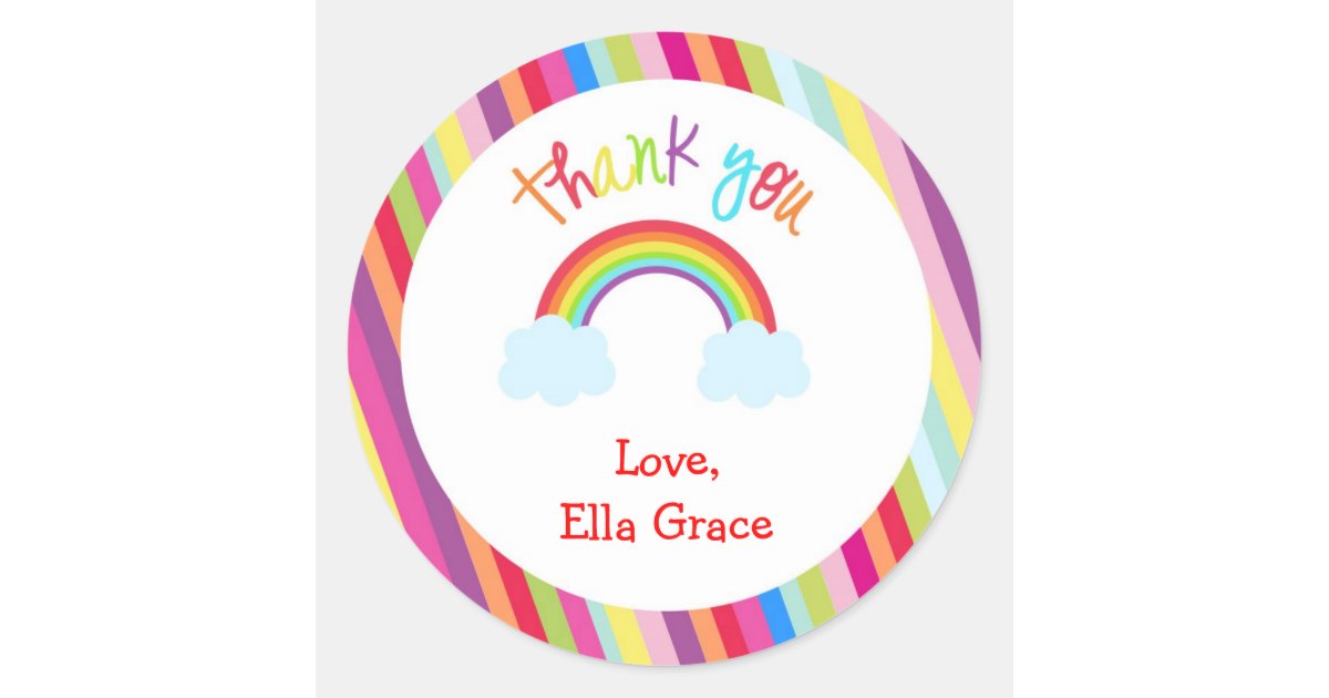 Rainbow Personalized Thank You Favor Stickers | Zazzle
