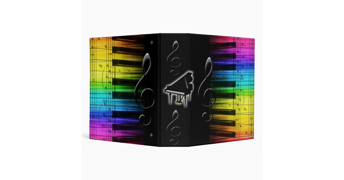Rainbow Piano Keyboard and Music Notes Binder | Zazzle