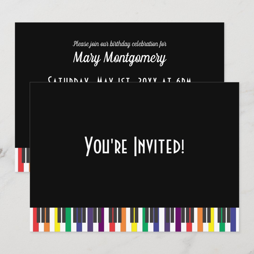 Rainbow Piano Keys Birthday Party Invitation | Zazzle