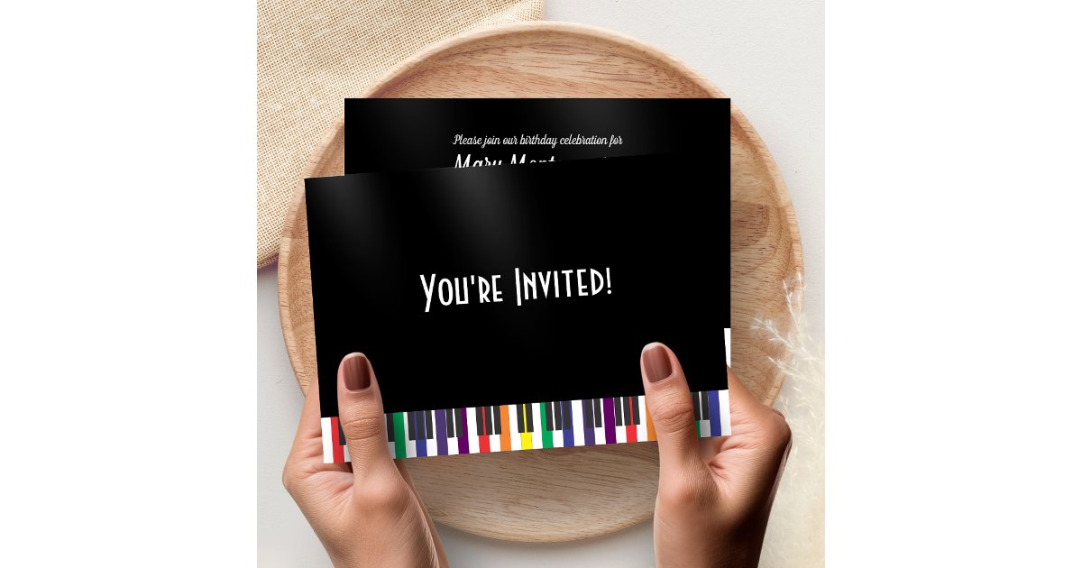 Rainbow Piano Keys Birthday Party Invitation | Zazzle