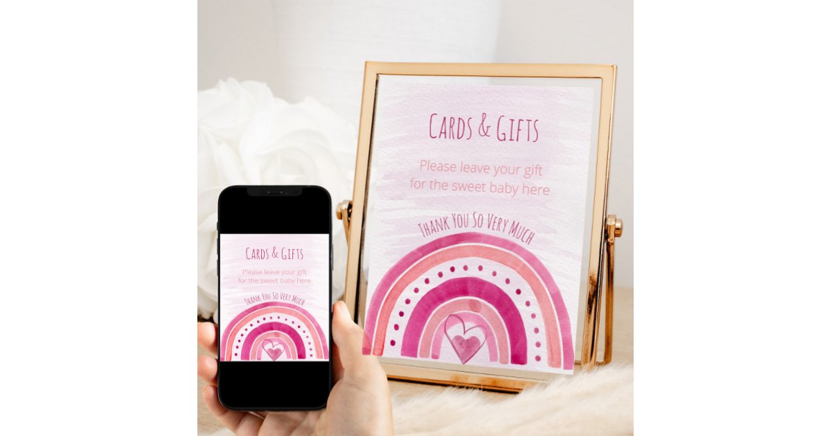 Rainbow Pink Baby Shower Gift Table Sign | Zazzle