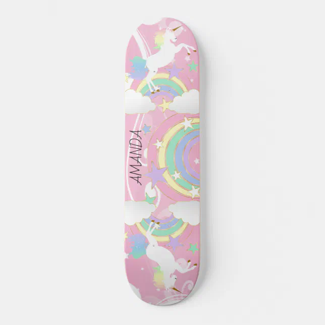 Rainbow Pink Unicorn Skateboard | Zazzle