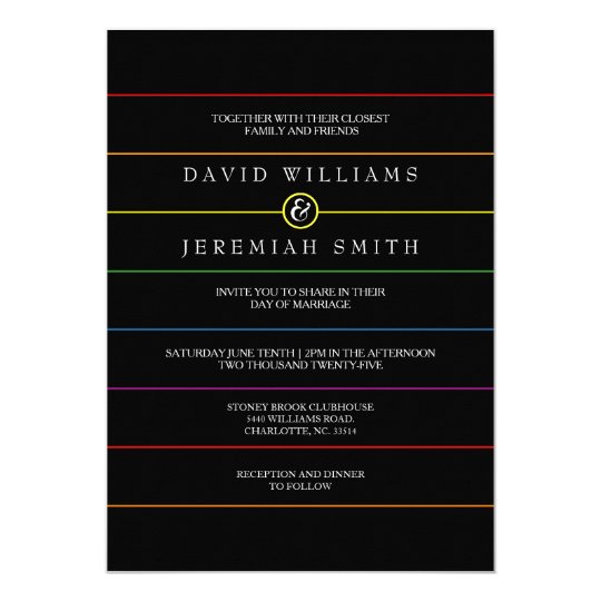 Rainbow Pinstripe Pride on Black LGBT Wedding Invitation | Zazzle.com