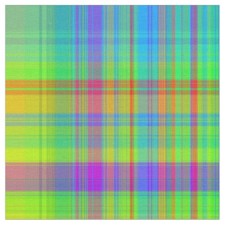 Bright Rainbow Plaid Pattern Fabric | Zazzle