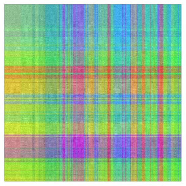 Bright Rainbow Plaid Pattern Fabric | Zazzle