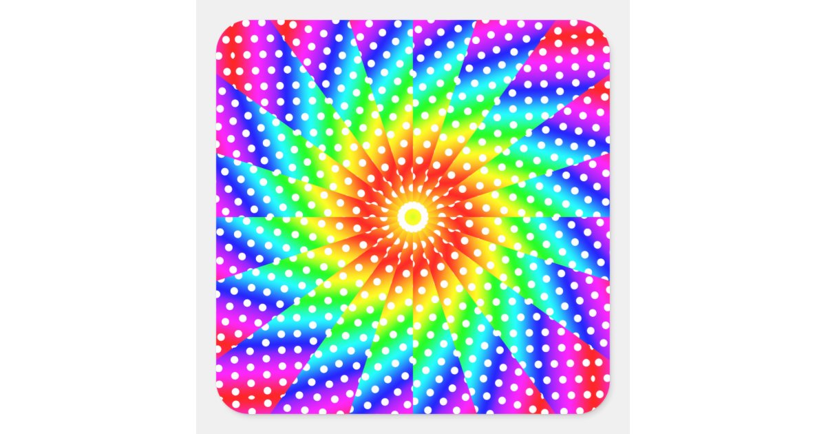 Rainbow Polka Dot Kaleidoscope Mandala Square Sticker | Zazzle