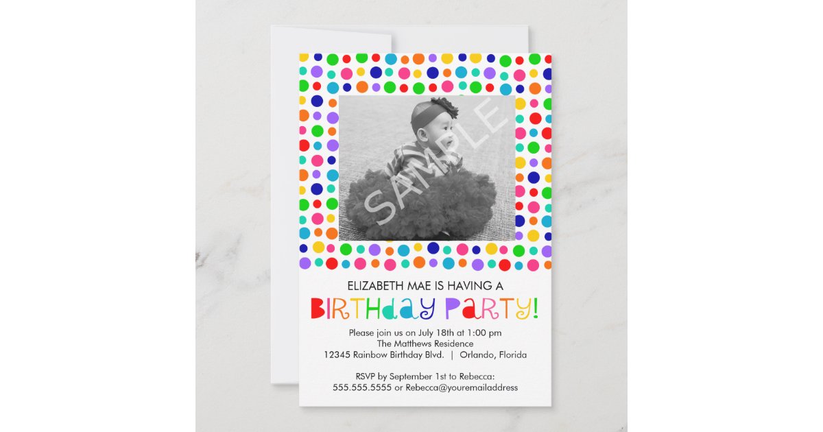 Rainbow Polka Dots Birthday Party Invitation | Zazzle