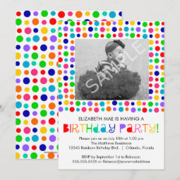 Rainbow Polka Dots Birthday Party Invitation | Zazzle