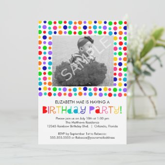 Rainbow Polka Dots Birthday Party Invitation | Zazzle