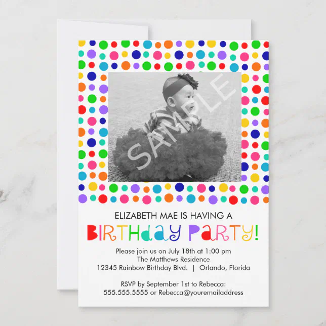 Rainbow Polka Dots Birthday Party Invitation | Zazzle