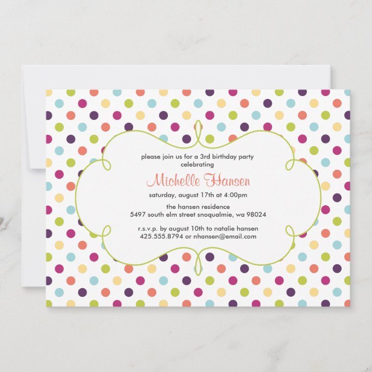 Rainbow Polka Dots Invitation | Zazzle