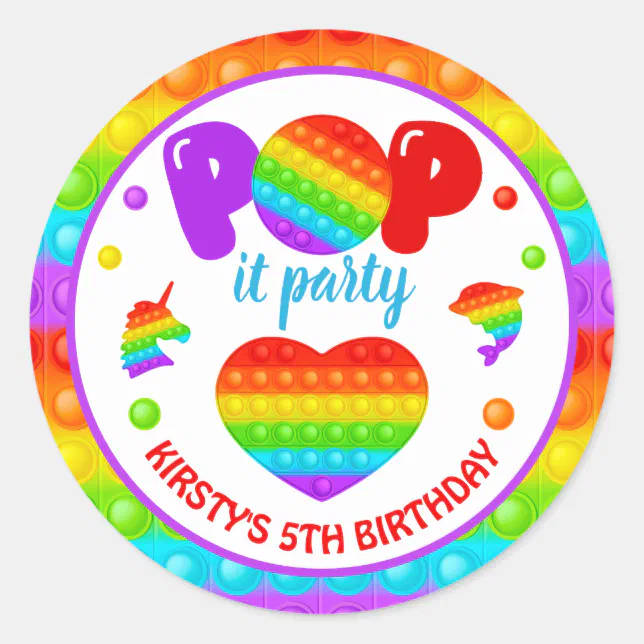 Rainbow Pop It Fidget Toy Birthday Party Classic Round Sticker | Zazzle
