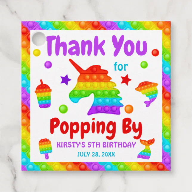 Rainbow Pop It Fidget Toy Birthday Party Favor Tags | Zazzle