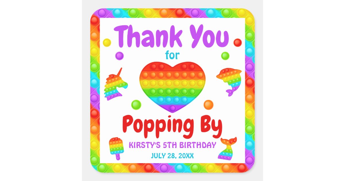 Rainbow Pop It Fidget Toy Birthday Party Square Sticker | Zazzle