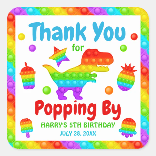 Rainbow Pop It Fidget Toy Birthday Party Square Sticker | Zazzle