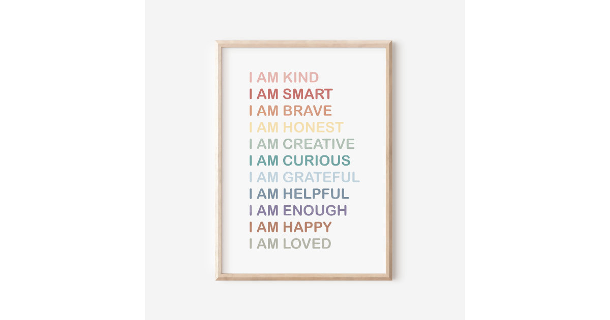 Rainbow Positive Affirmations For Kids Nursery Poster | Zazzle