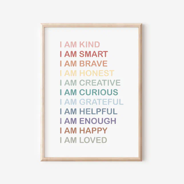 Rainbow Positive Affirmations For Kids Nursery Poster | Zazzle
