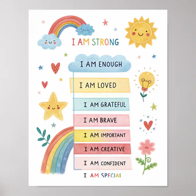 Rainbow Positive Affirmations Poster for Kids | Zazzle