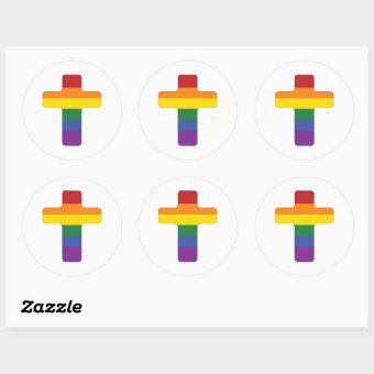 Rainbow Pride Flag Cross Classic Round Sticker | Zazzle