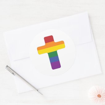 Rainbow Pride Flag Cross Classic Round Sticker | Zazzle