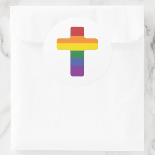 Rainbow Pride Flag Cross Classic Round Sticker | Zazzle