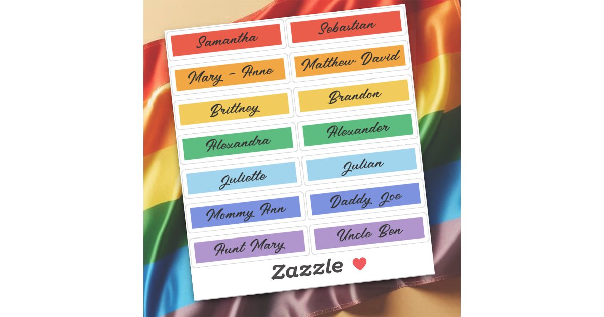 Rainbow Pride Flag Custom Guest List Names Sticker | Zazzle